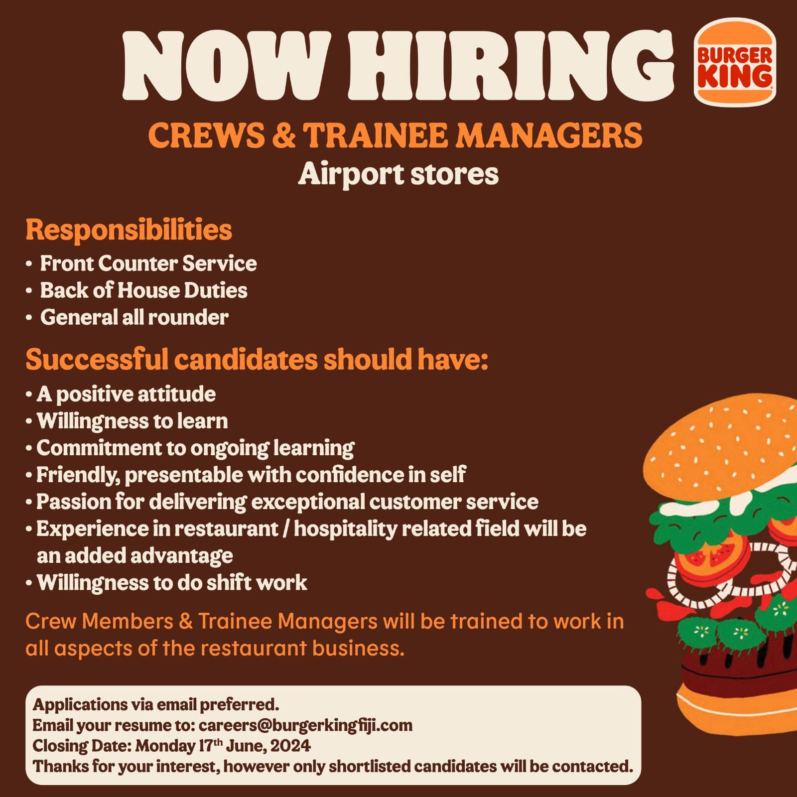 Burger King Application Restaurant Crew Member New Restaurant