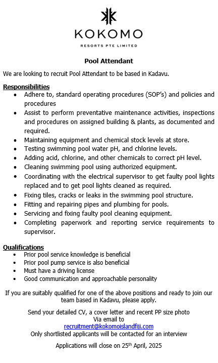 Pool Attendant – SPTOJobsLink