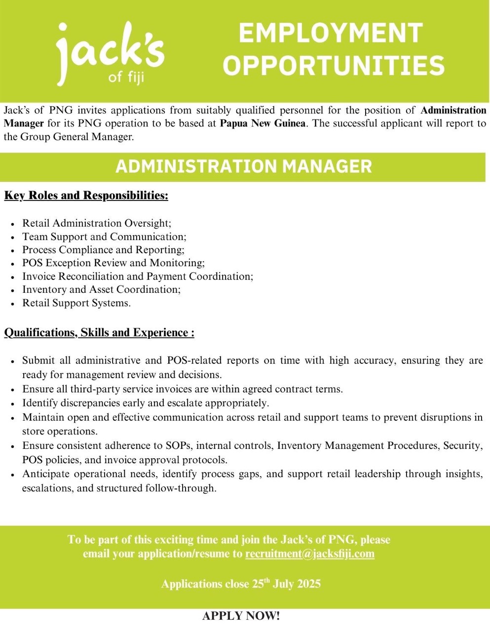 Administration Manager – SPTOJobsLink